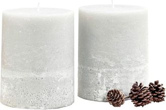 Loberon Kerze 2er Set Oviedo - von Hand Gearbeitet - Durchgef&auml;rbt - Lange Brenndauer - Geruchslos - Stumpenkerzen - Paraffinwachs, Creme