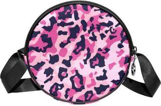 Generic Sac &agrave; bandouli&egrave;re Circle pour femme, petit sac &agrave; bandouli&egrave;re imprim&eacute; l&eacute;opard rose, sac &agrave; dos avec fermeture &eacute;clair, bretelles r&eacute;glables, sac &agrave; main ro