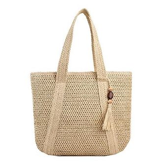 Generic Sacs de plage Sac de trajet d&eacute;t&eacute; Mode fait &agrave; la main Femmes &eacute;l&eacute;gantes avec pendentif gland Shopping Sac &agrave; main fourre-tout (Beige)