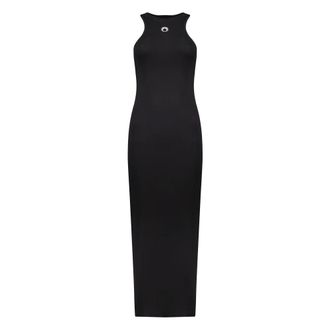 Marine Serre Femme, Robes, Noir, Taille: 36 FR Robe Longue C&ocirc;tel&eacute;e en Coton avec Logo