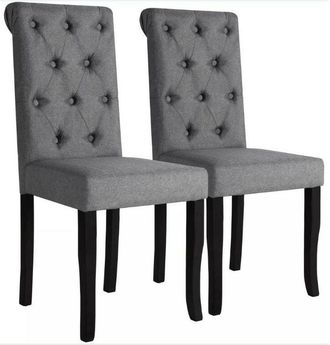 Les Tendances Chaise capitonnée tissu gris et pieds bois massif Ciréam - Lot de 2