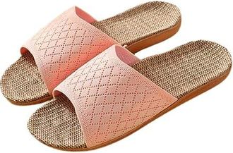FOMIYES Pantoufles Dintérieur Antidérapantes Légères Et Respirantes En Lin Naturel Pour Femme Printemps-été Usage Maison Couleur Rose Taille 37-38
