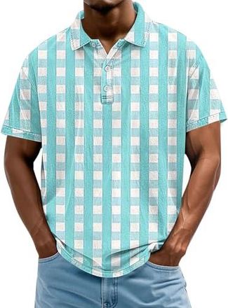 Generic Polo d&eacute;contract&eacute; &agrave; manches courtes pour homme - Polo &agrave; carreaux - Chemise de golf d&eacute;t&eacute;, noir fonc&eacute;, XL