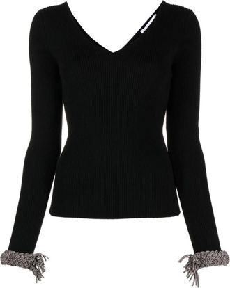 Giuseppe Di Morabito Femme, Pulls, Noir, Taille: 36 FR Braided Cuffs Ribbed-Knit Top
