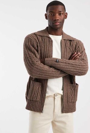 Levi's Pullover aus Grobstrick in Braun mit hohem Wollanteil und durchgehendem Rei&szlig;verschluss-Brown