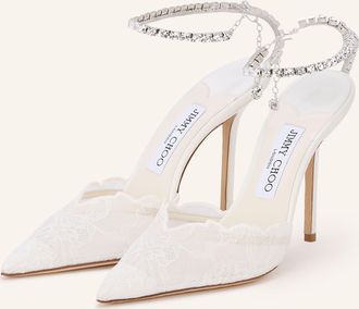 Jimmy Choo London Slingpumps Saeda 100 Mit Schmucksteinen weiss