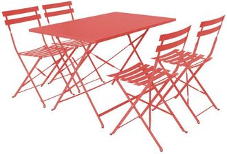 Sweeek Sweeek - Table de jardin bistrot pliante métal + 4 assises 110 x 70cm, avec quatre chaises pliantes, acier thermolaqué