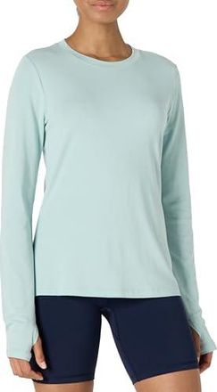 Amazon Essentials T-shirt Léger dEntraînement et de Yoga à Manches Longues et Col Rond en Coton Doux Adapté aux Activités Physiques, Coupe Classique Femme, Bleu Clair, 