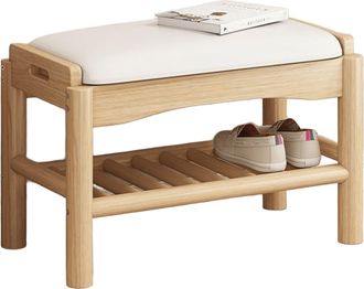 Generic Schuhbank mit Sitzfl&auml;che Belastbar Bis 200 Kg Beine Aus Massivholz Sitzbank mit Stauraum mit Weichem Sitzkissen Aus Leder f&uuml;r Eingangsbereich, Flur, W