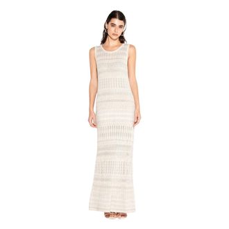 Akep &Auml;rmelloses langes Streifenkleid - - Dresses - Damen - Beige - S