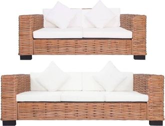 vidaXL Vidaxl - Ensemble de canap&eacute;s 2 pcs avec coussins Rotin naturel