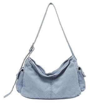 Generic Grand sac &agrave; bandouli&egrave;re d&eacute;contract&eacute; en denim pour femme, pour le travail, les voyages, bleu clair, 12.99x5.51x8.66inch