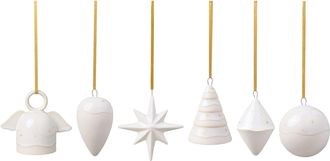 like. by Villeroy & Boch Winter Glow Ornamente-Set 6-teilig, Kleine Anhänger in 6 verschiedenen Formen, Weihnachtliche Dekoration, Christbaumschmuck, Premium Porzellan, Beige