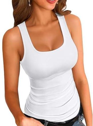 Onsoyours Debardeur Femme Sexy Tops sans Manches Décontracté T-Shirts Crop Top Camisole Casual Unicolore Été C Blanc S