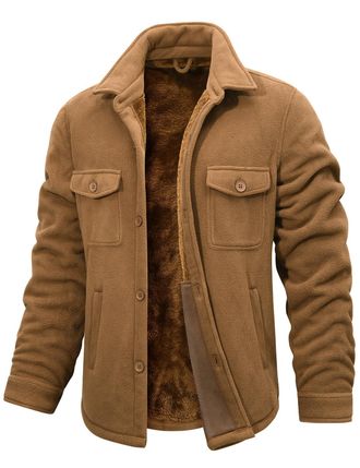 Heekpek Xnova Flanell Jacke Herren Fleece Gef&uuml;ttert Thermohemd Winter Warme Hemdjacke Outdoor Sherpa &Uuml;bergangsjacke Fleecejacke mit Multi Taschen Langarm Arbe
