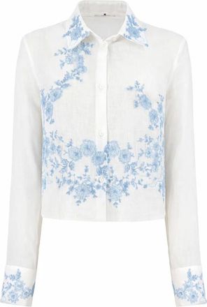 Ermanno Scervino Femme, Blouses et Chemises, Blanc, Taille: 38 FR Chemise Courte Brod&eacute;e