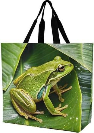 Generic Grenouille Animale Feuilles Vertes Sac Courses Grand Sacs De Courses D&eacute;contract&eacute; Sac Cabas Pour Travail Shopping Quotidienne
