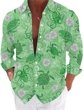 Generic Chemise de style hawa&iuml;en pour homme, chemise de plage &agrave; manches longues, l&eacute;g&egrave;re et d&eacute;contract&eacute;e, chemise d&eacute;contract&eacute;e et confortable, haut tendance et