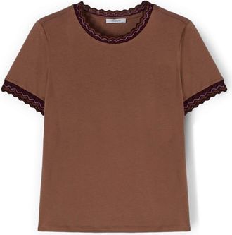 Motivi Femme, Tops, Brun, Taille: 40 FR T-Shirt &agrave; Bords Tricot&eacute;s
