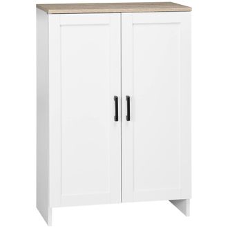 HOMCOM Sideboard Küche Aufbewahrung Schrank mit Doppeltür und verstellbaren Regalen, Sideboard für Esszimmer und Wohnzimmer, 60 x 30 x 90 cm, Weiß