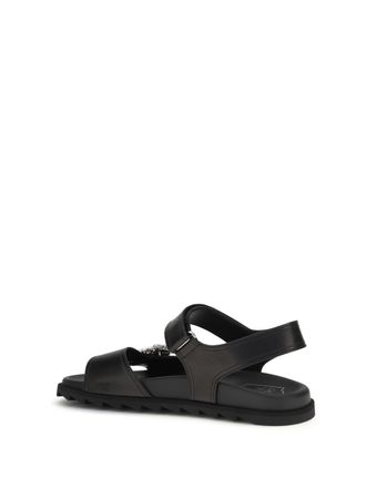 Roger Vivier Womens Leather Sandals With Crystal Buckle Black