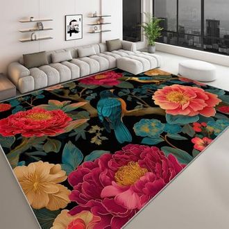 Generic Tapis Lavable &agrave; Poils Courts, Tapis Antid&eacute;rapant Doux &Eacute;l&eacute;gant Floral Animal Feuille pour Salon Salle &agrave; Manger Chambre &agrave; Coucher et Bureau - D&eacute;coration