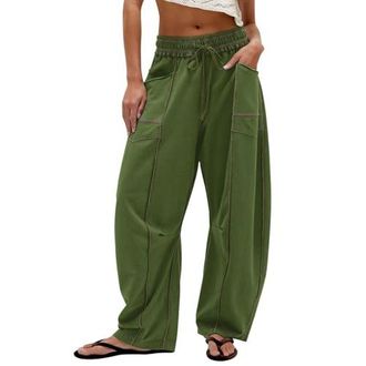 Generic Pantalon de survêtement en forme de tube pour femme, pantalon de survêtement ample avec cordon de serrage, pantalon décontracté taille haute, pantalon