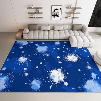 Generic Tapis Salon 120 x 180 cm - Bleu Foncé Tapis Doux Décorations Chambre à Coucher Design Minimalisme Abstrait Blocs De Couleur Moquette Lavable en Machin