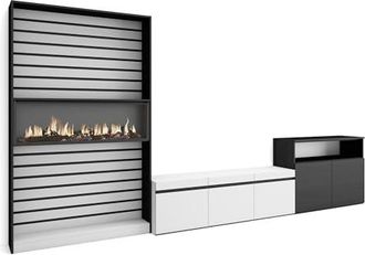Skraut Home | Wohnwand Wohnzimmer | Wohnzimmerm&ouml;bel, M&ouml;belset | 360x186x35cm | F&uuml;r TV-Ger&auml;te bis zu 65 | Elektrokamin | Moderner Stil | Wei&szlig; und Schwarz