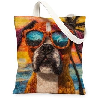 Generic Sac fourre-tout d&eacute;t&eacute; en toile pour le shopping, 33 x 38 cm, sac r&eacute;utilisable &agrave; motif imprim&eacute; de chiot c&ocirc;tier pour femme, peinture esth&eacute;tique, d&eacute;corati