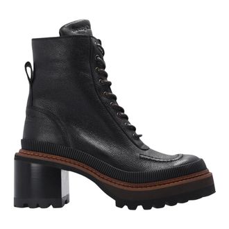 See By Chlo&eacute; Femme, Chaussures, Noir, Taille: 35 EU Mahalia Leather Lace-Up Bottes