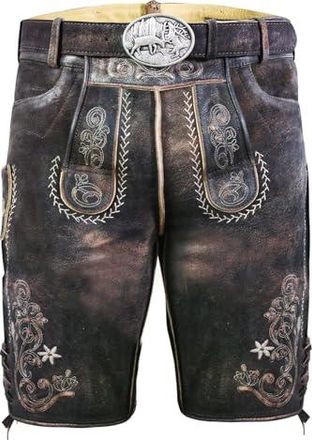 Edelnice Trachtenmode Pantalon court en cuir de chèvre de qualité supérieure - Différents modèles - Taille 44-64, marron foncé, 44 cm