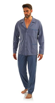 Sesto Senso Herren Schlafanzug Lang Pyjama Knopfleiste 100% Baumwolle Kn&ouml;pfe Langarm Shirt Taschen Pyjamahose Zweiteilig Set Nachtw&auml;sche XXL Anker Jeans