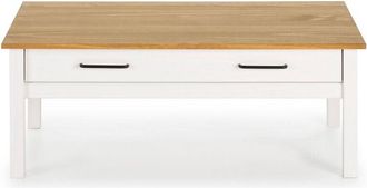 PEGANE Pegane - Table basse en pin massif ciré avec rangements coloris naturel/blanc - Longueur 100 x Profondeur 55 x Hauteur 40 cm
