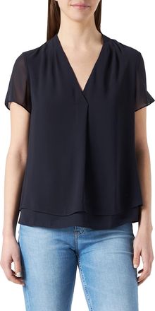 s.Oliver Black Label Damen Bluse Kurzarm Regular Fit Blouse, Navy, 34 EU
