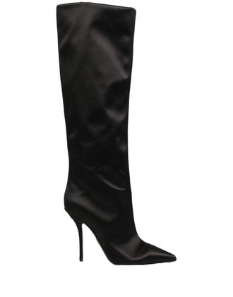 Dolce & Gabbana Womens Black Satin Knee High Stiletto Boots Shoes Silk Viscose