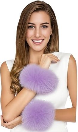 Lina & Lily Poignets dhiver pour femmes - Chauffants en fausse fourrure duveteuse, lavande, taille unique