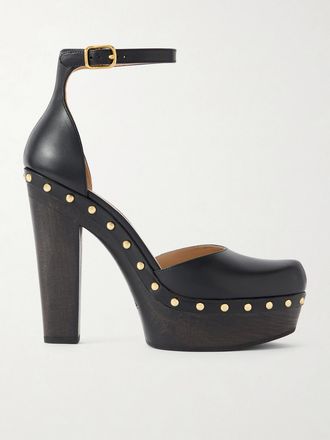 Chlo&eacute; Lola Plateausandalen Aus Leder Mit Nieten - Schwarz