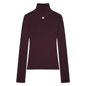 Courr&egrave;ges Femme, Pulls, Rouge, Taille: 40 FR R&eacute;&eacute;dition Pull Col Montant C&ocirc;tel&eacute;