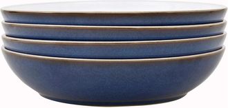 Denby Imperial Blue Pastaschüsseln, 4er-Set, spülmaschinenfest, mikrowellengeeignet, Geschirr, 1050 ml, 22 cm, königsblaues, weißes Keramik-Geschirr aus Ste