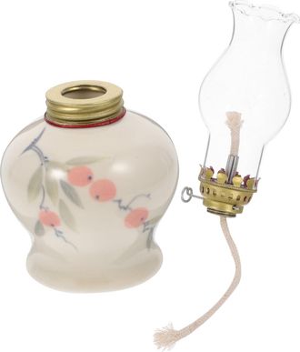 SOLUSTRE Vintage Keramik Kerosinlampe mit Verstellbarer Helligkeit Rustikale Öllampe für Innenräume Dekorative Petroleumlampe Langlebige Antike Öllampe für Ess