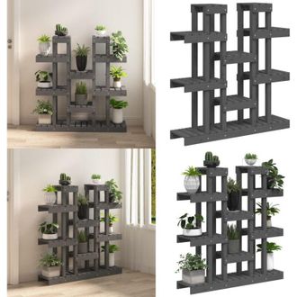 vidaXL Pflanzenst&auml;nder Grau 104,5x25x109,5 cm Massivholz Kiefer - Holzpflanzst&auml;nder - Kiefernholzh&auml;ndler - Blumenschrank - Balkonm&ouml;bel - Gartenregal - Home