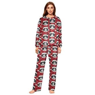 Alaza Ensemble de pyjama en polaire pour femme, Père Noël, arbre de Noël, vêtements de détente deux pièces, vêtements de nuit thermiques super doux, taille 