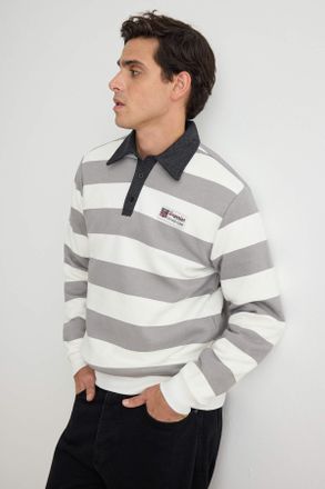 Trendyol MAN Herren Ecru Gestreift Lang Regular Fit Sweatshirts
