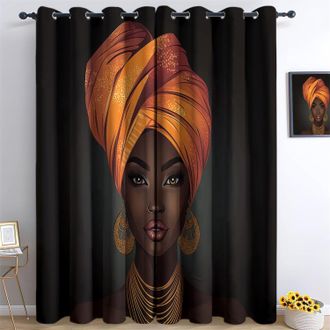 Generic Traditionelle Afrikanische Frau Blickdichte Vorhänge H245 X B150 cm (2Er Pack) Bunt Thermo-Isolierung & Verdunkelnd, Uv-Blocker, Wärmeschutz,Maschinen