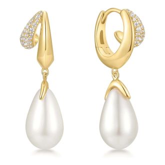 Ania Haie Ohrringe - 925er Sterlingsilber Pearl Drop Huggies - Gr. unisize - in Gold - f&uuml;r Damen