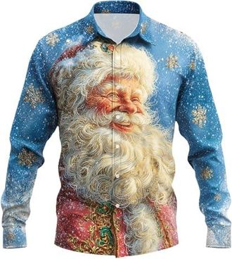 Generic Chemises de Noël pour hommes fantaisie Père Noël 3D imprimé numérique Noël T-shirts pour hommes T-shirts décontractés tendance à manches longues chemi