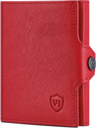 Von Heesen Slim Wallet mit XXL M&uuml;nzfach & RFID-Schutz - Mini Geldb&ouml;rse Herren & Damen - Kartenetui Kreditkartenetui - Portmonee Geldbeutel Portemonnaie klein Rot
