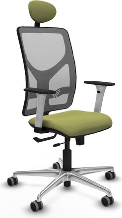 Piqueras y Crespo B&uuml;rostuhl XXL mit wei&szlig;en und schwarzen Armlehnen, h&ouml;henverstellbarer Lendenwirbelst&uuml;tze und festem Kopfteil, ausgestattet mit Syncro/Traslack. Grau/Ol