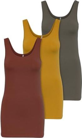 Only 15201465 Lot de 3 débardeurs basiques, pour femme, blanc, noir, gris, bleu, crème, haut dété, chemise longue, Mélange de couleurs 3., XS